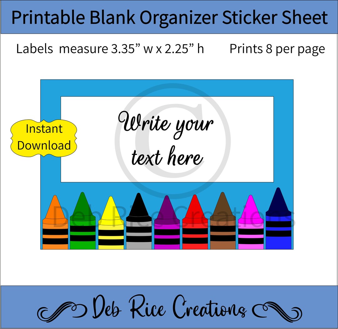 Crayons Blank Organizer Printable Sticker Sheet Print on Blank Sticker ...