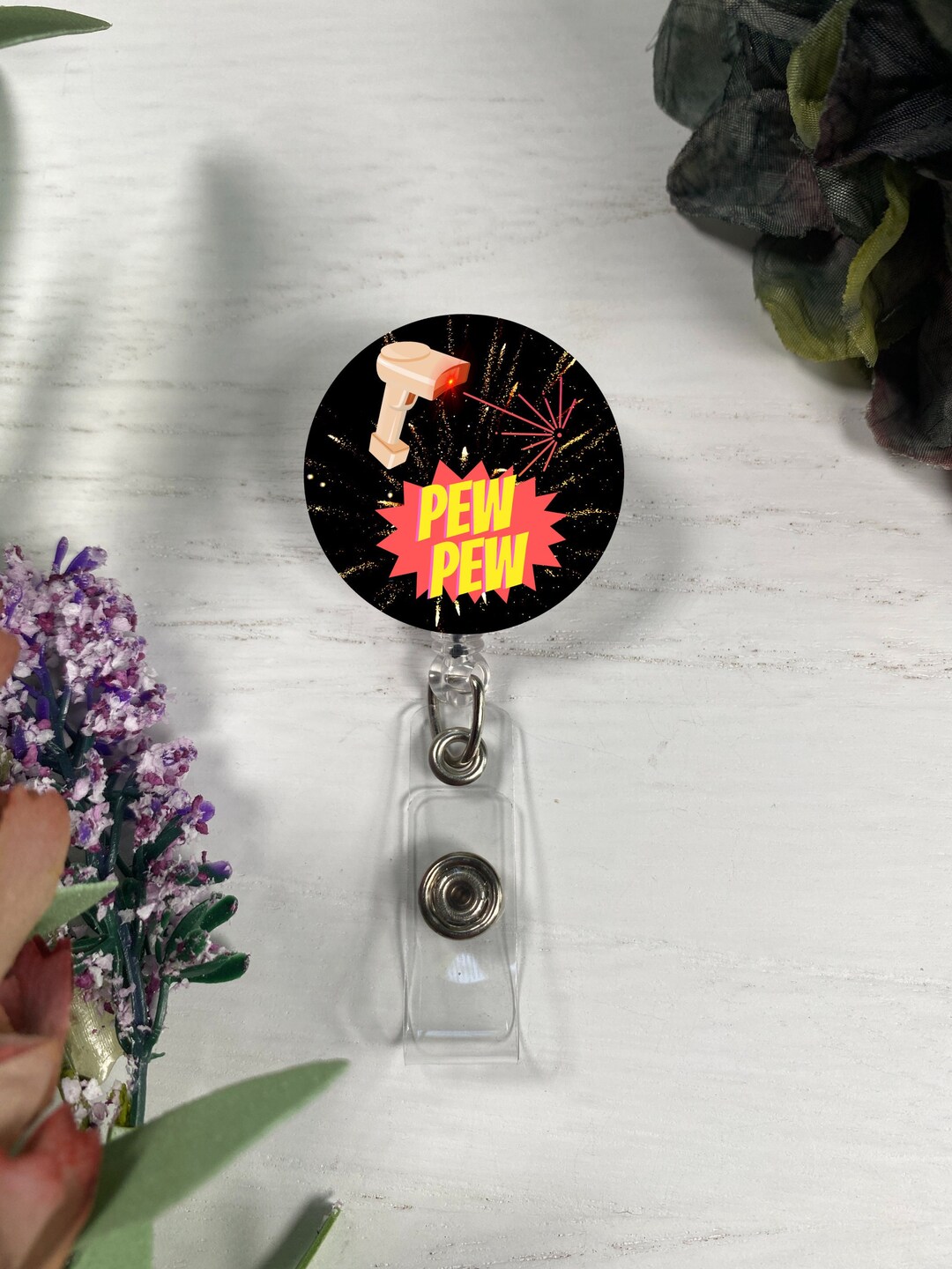 Med Scanner Gun Funny Nurse Badge ID Scan Card Holder Carabiner Reel ...