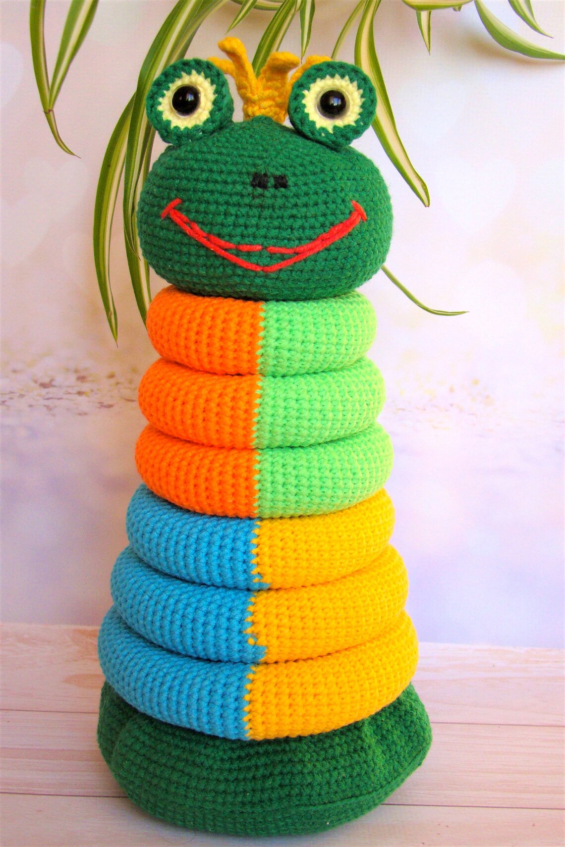 Crochet amigurumi stacking rings multi-color frog PDF pattern | Etsy