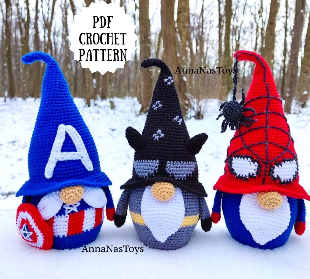 Gnome Spider, Gnome Bat, Gnome America, Crochet Gnome Amigurumi Pattern ...