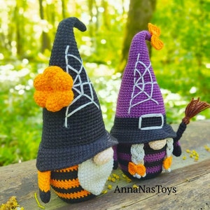 Halloween Gnome and Witch With a Broom, Crochet Halloween Decor ...