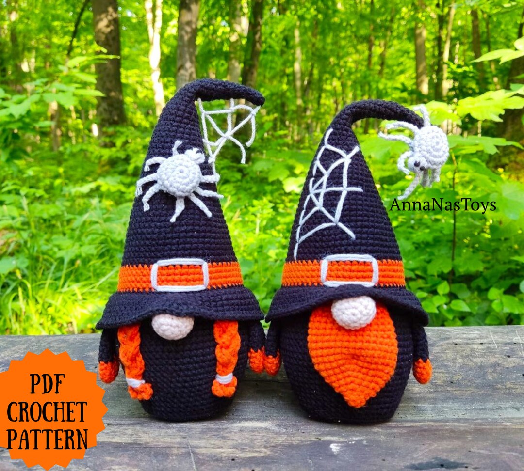Halloween Gnome and Black Witch Crochet Halloween Decor - Etsy