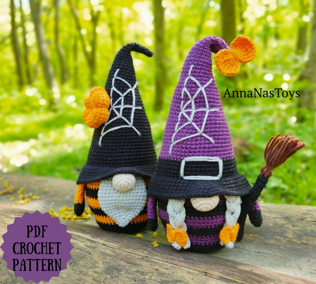 Halloween Gnome and Witch With a Broom Crochet Halloween - Etsy