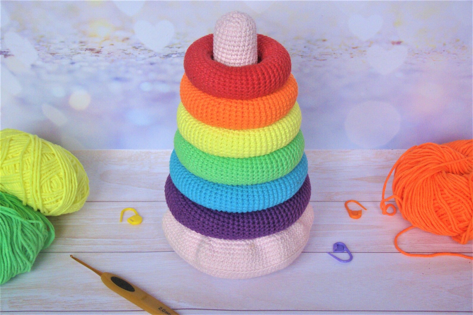 Crochet amigurumi toy rainbow stacking rings PDF pattern | Etsy
