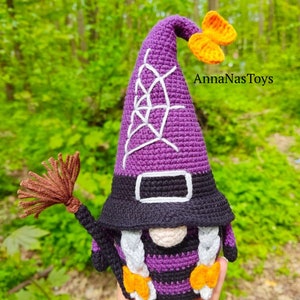 Halloween Gnome and Witch With a Broom, Crochet Halloween Decor ...