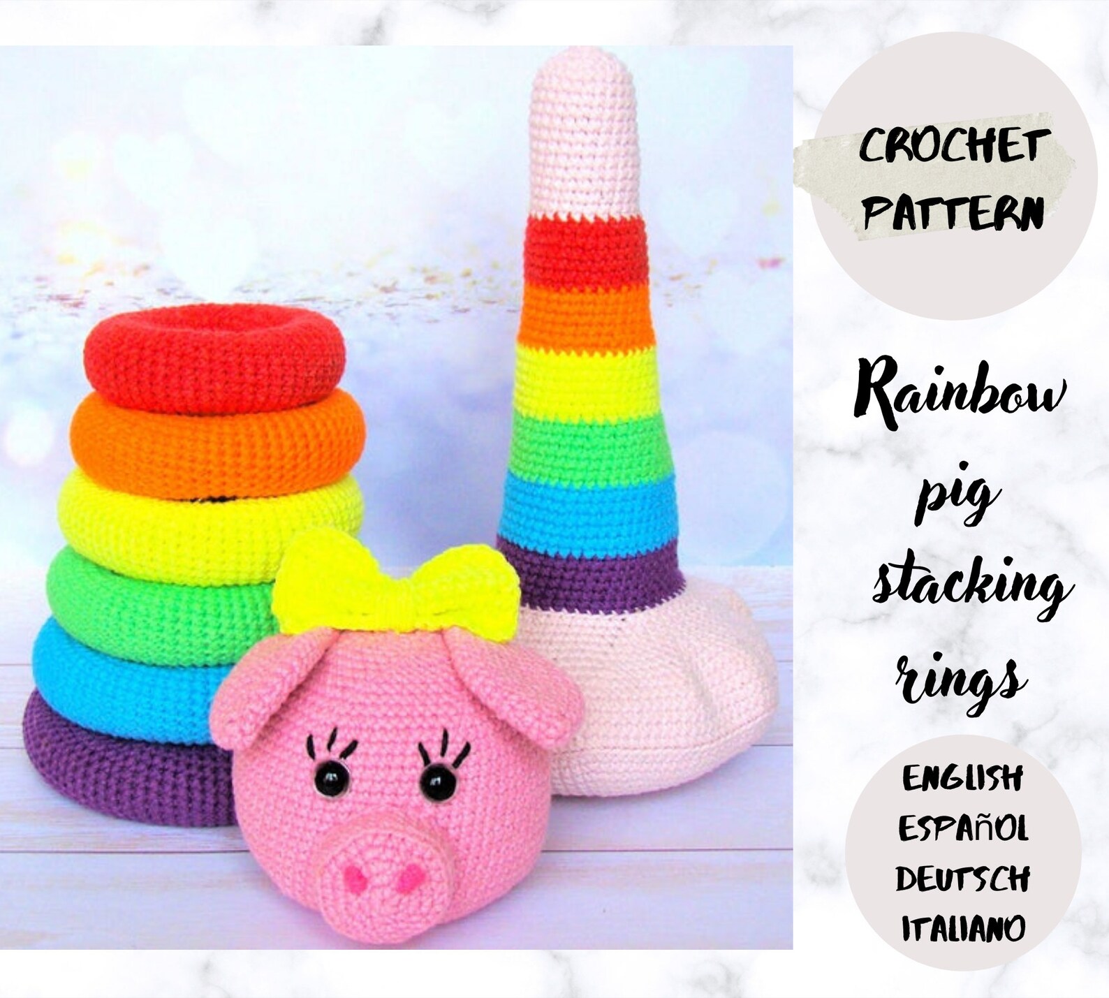 Crochet Amigurumi Stacking Rings Rainbow Pig PDF Pattern - Etsy