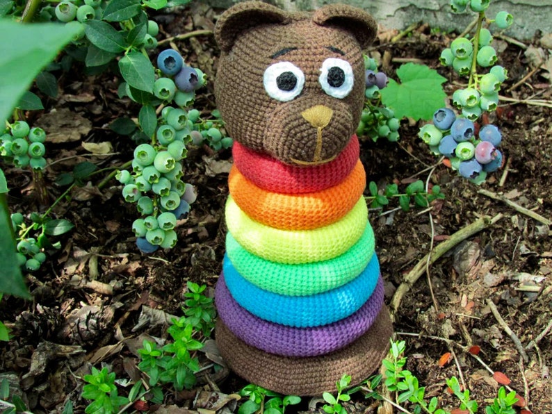 Crochet amigurumi toy Stacking rings Rainbow Bear PDF pattern | Etsy