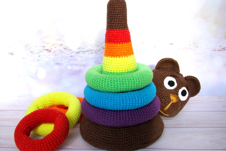 Crochet amigurumi toy Stacking rings Rainbow Bear PDF pattern | Etsy