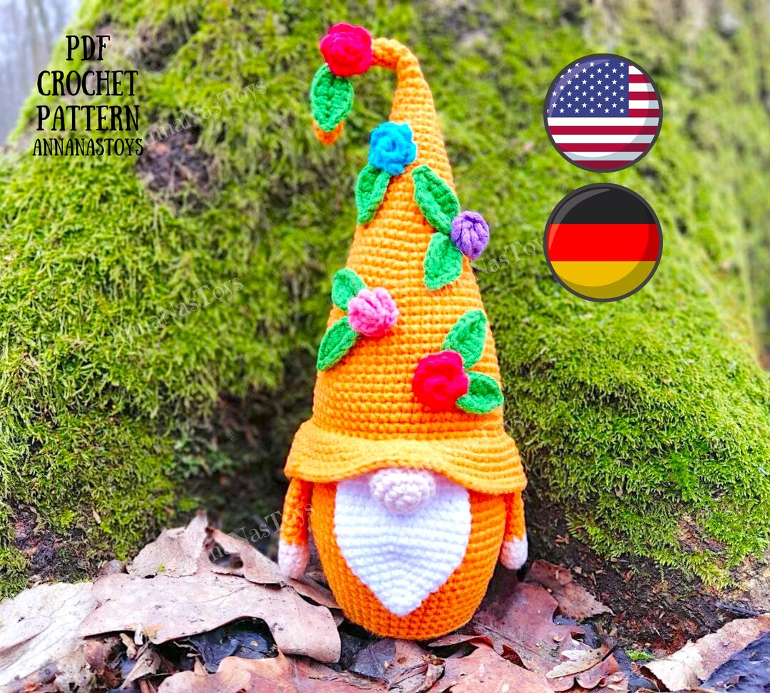 Gnome With Roses, Crochet Gnome Amigurumi Pattern, Spring Gnome Pattern ...