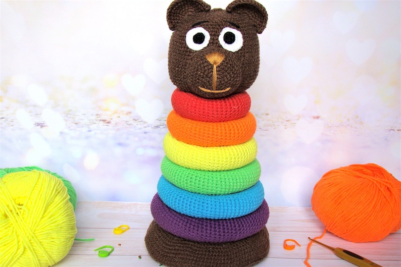 Crochet amigurumi toy Stacking rings Rainbow Bear PDF pattern | Etsy