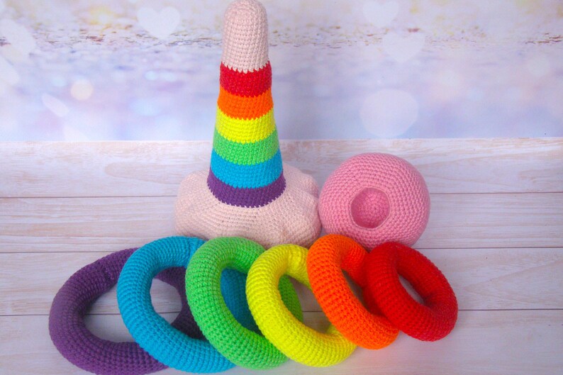 Crochet amigurumi stacking rings Rainbow PDF pattern English | Etsy