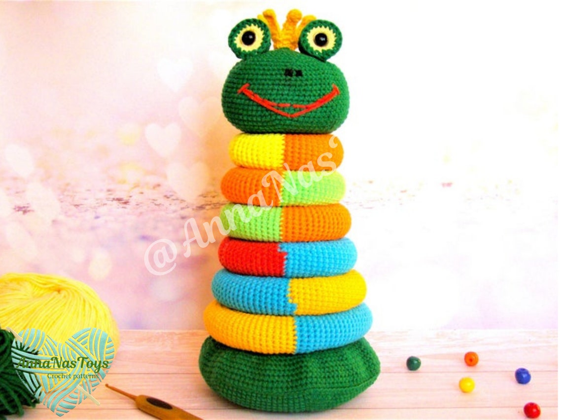 Crochet amigurumi stacking rings multi-color frog PDF pattern | Etsy