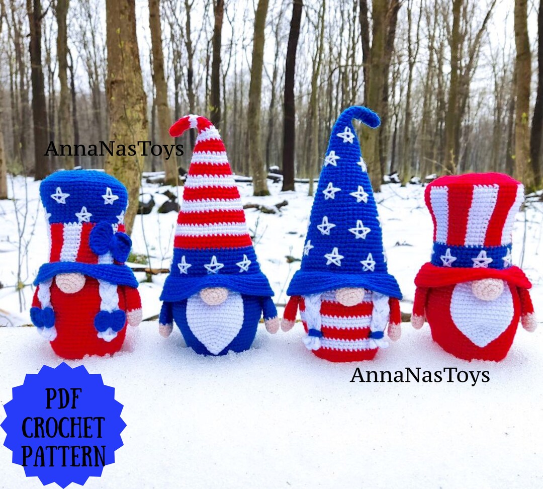 Patriotic Gnomes USA, Set 4 in 1, Crochet Gnome Amigurumi Pattern ...