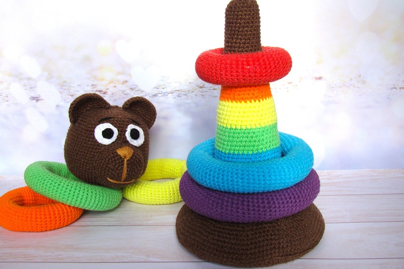 Crochet amigurumi toy Stacking rings Rainbow Bear PDF pattern | Etsy