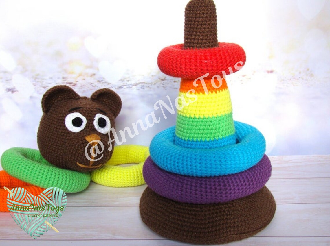 Crochet amigurumi toy Stacking rings Rainbow Bear PDF pattern | Etsy