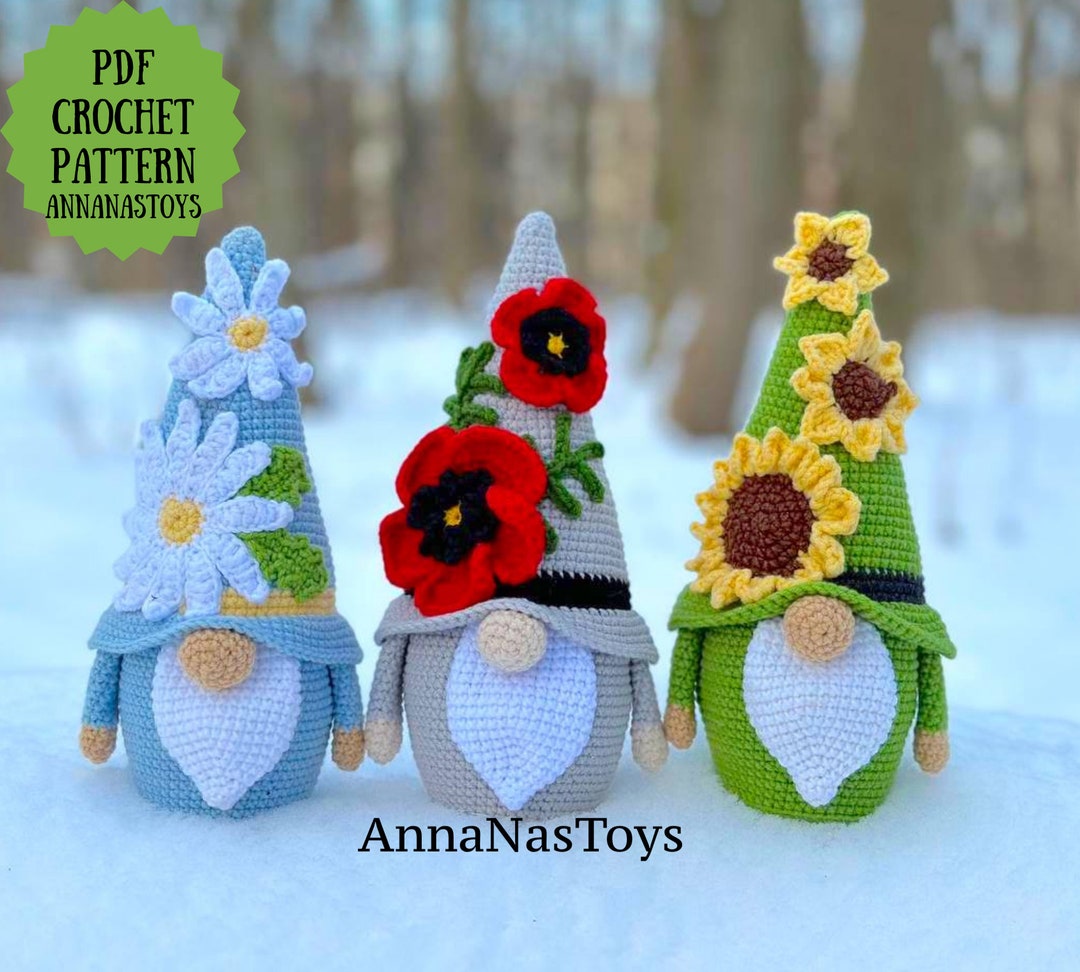 Spring Gnomes, Crochet Gnome Amigurumi Pattern, Gnomes With Sunflowers ...