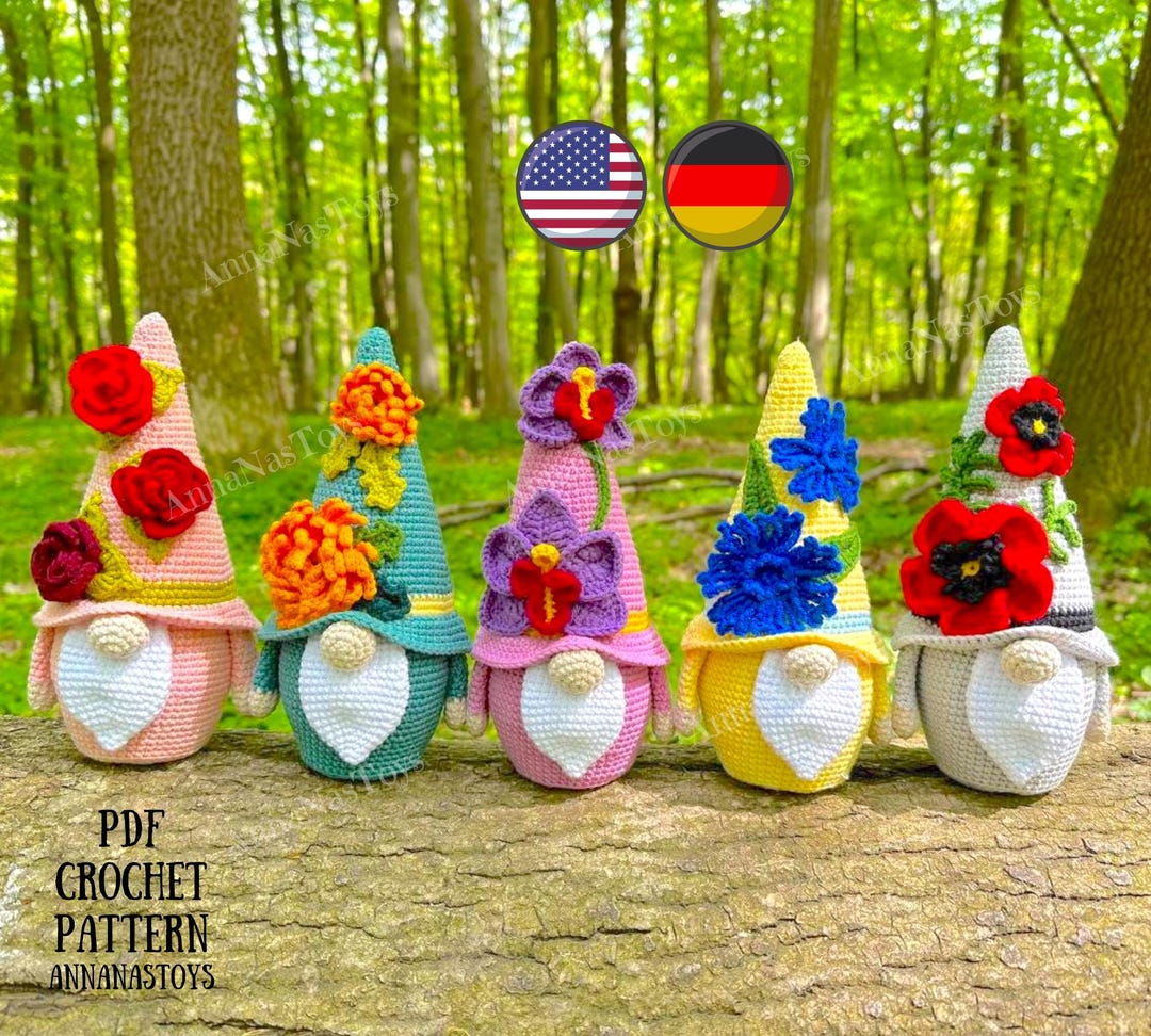 Flower Gnomes, Pattern Gnome Poppy, Cornflower, Orchid, Dahlia and ...
