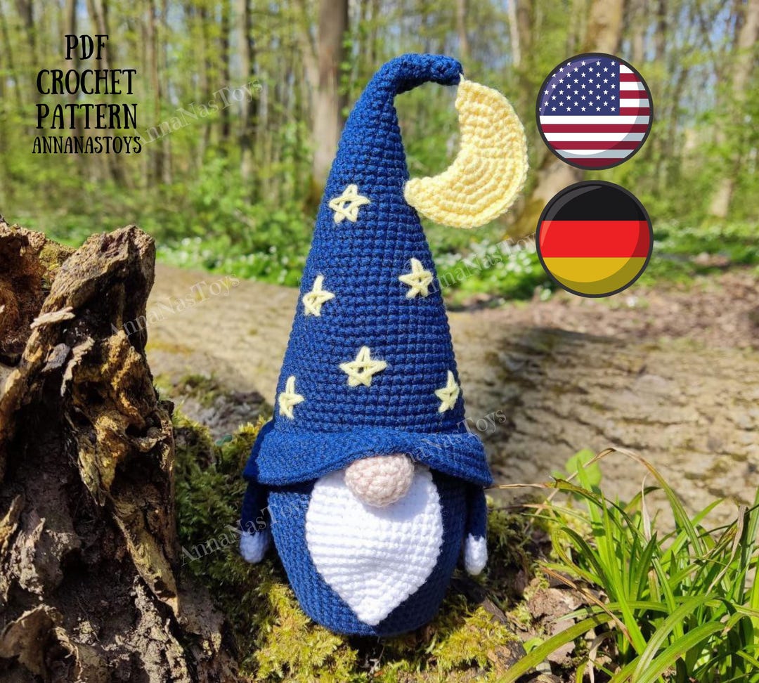 Gnome Moon, Crochet Gnome Amigurumi Pattern, Gnome With Moon, Crochet ...