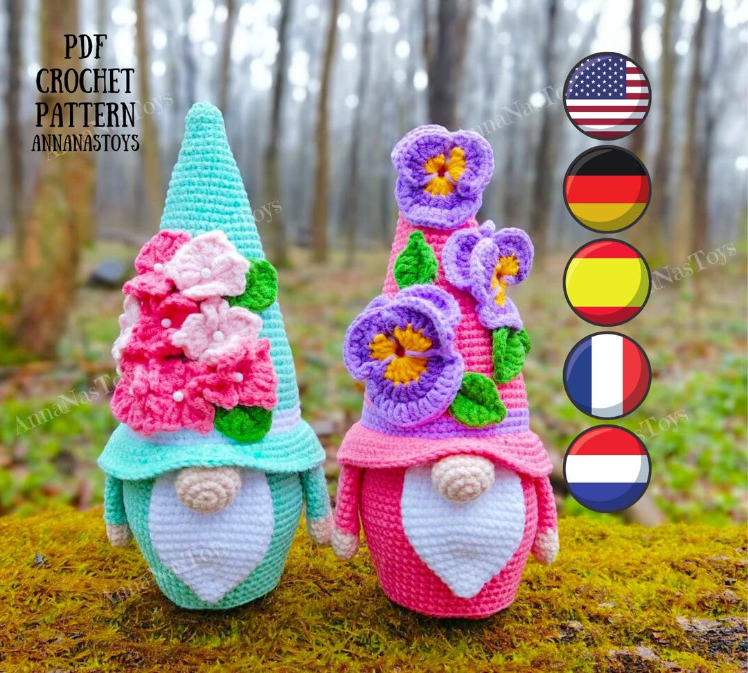 Flower Gnomes Pattern: Gnome Pansies and Hydrangea Patterns, Crochet ...
