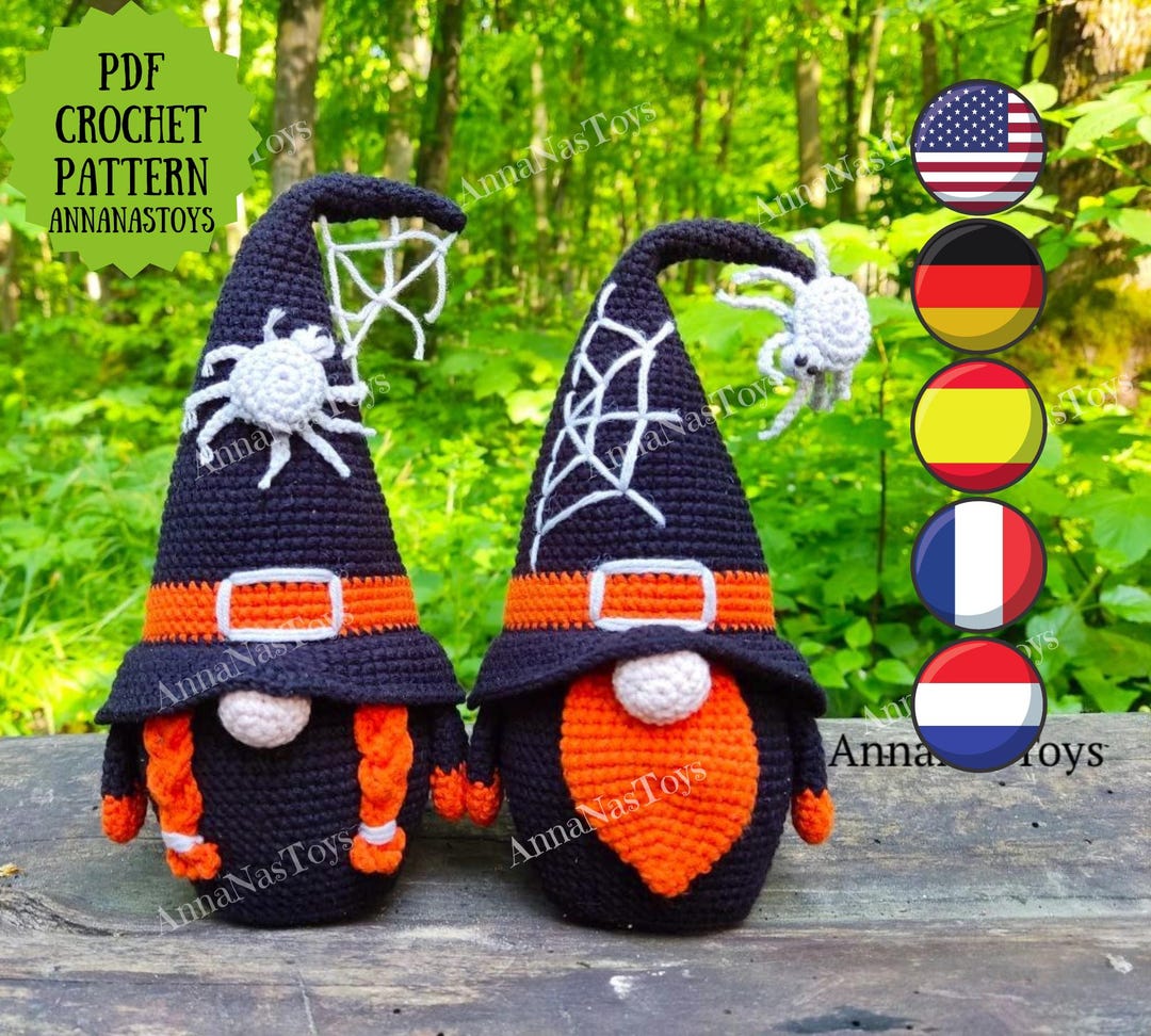 Halloween Gnome and Black Witch, Crochet Halloween Decor, Crochet PDF ...