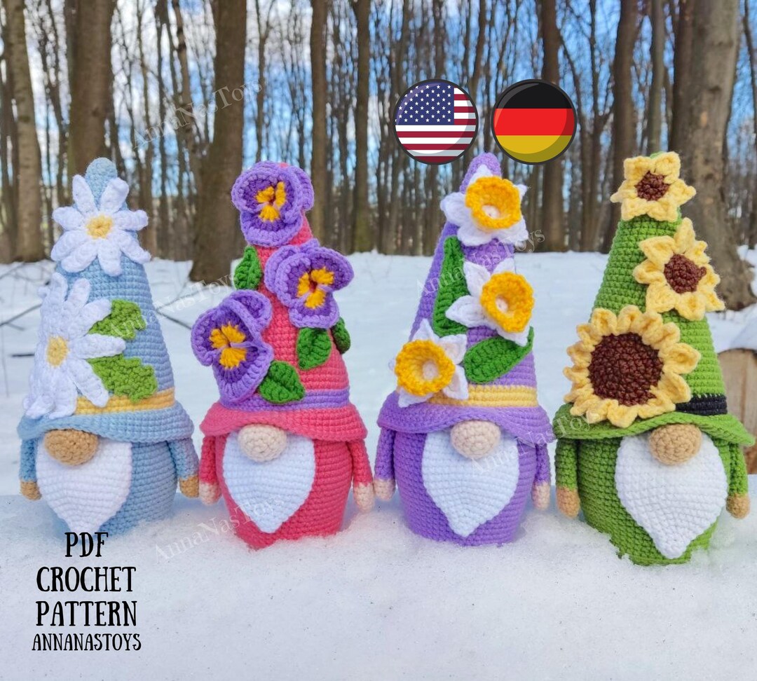 Flower Gnomes:gnome Pansies,narcissus,sunflower and Chamomile Pattern ...