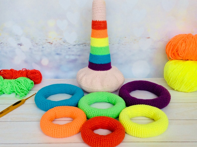 Crochet amigurumi toy rainbow stacking rings PDF pattern | Etsy
