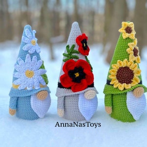 Spring Gnomes, Crochet Gnome Amigurumi Pattern, Gnomes With Sunflowers ...