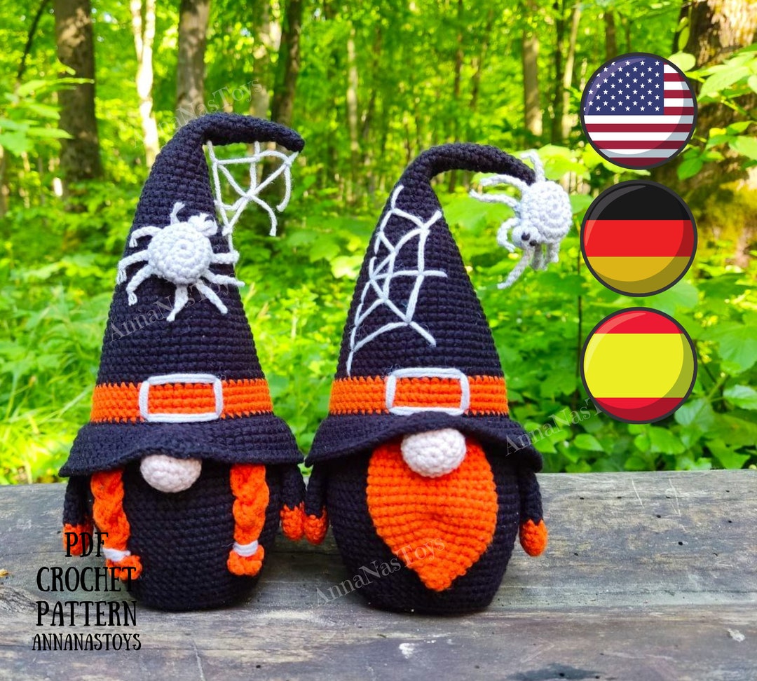 Halloween Gnome and Black Witch, Crochet Halloween Decor, Crochet PDF ...
