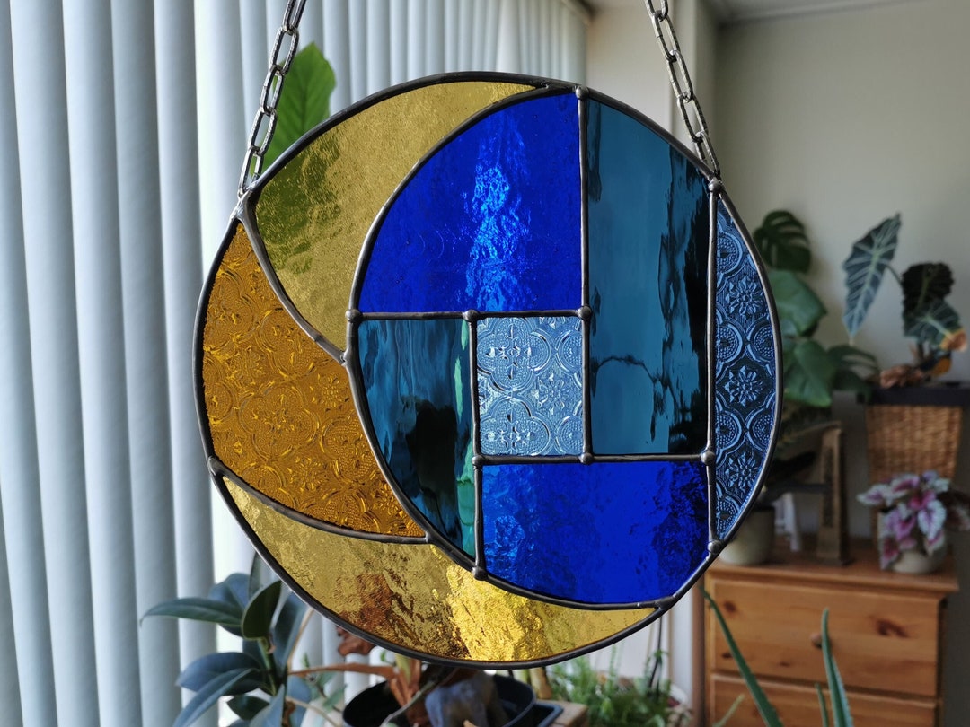 Moon Stained Glass Suncatcher Stained Glass Lunar Luna Moon Phase Quilt ...