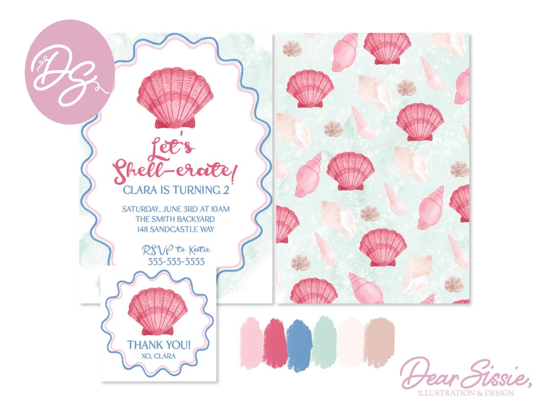 Seashell Birthday Invitation Bundle: Under the Sea Kids Party Set ...