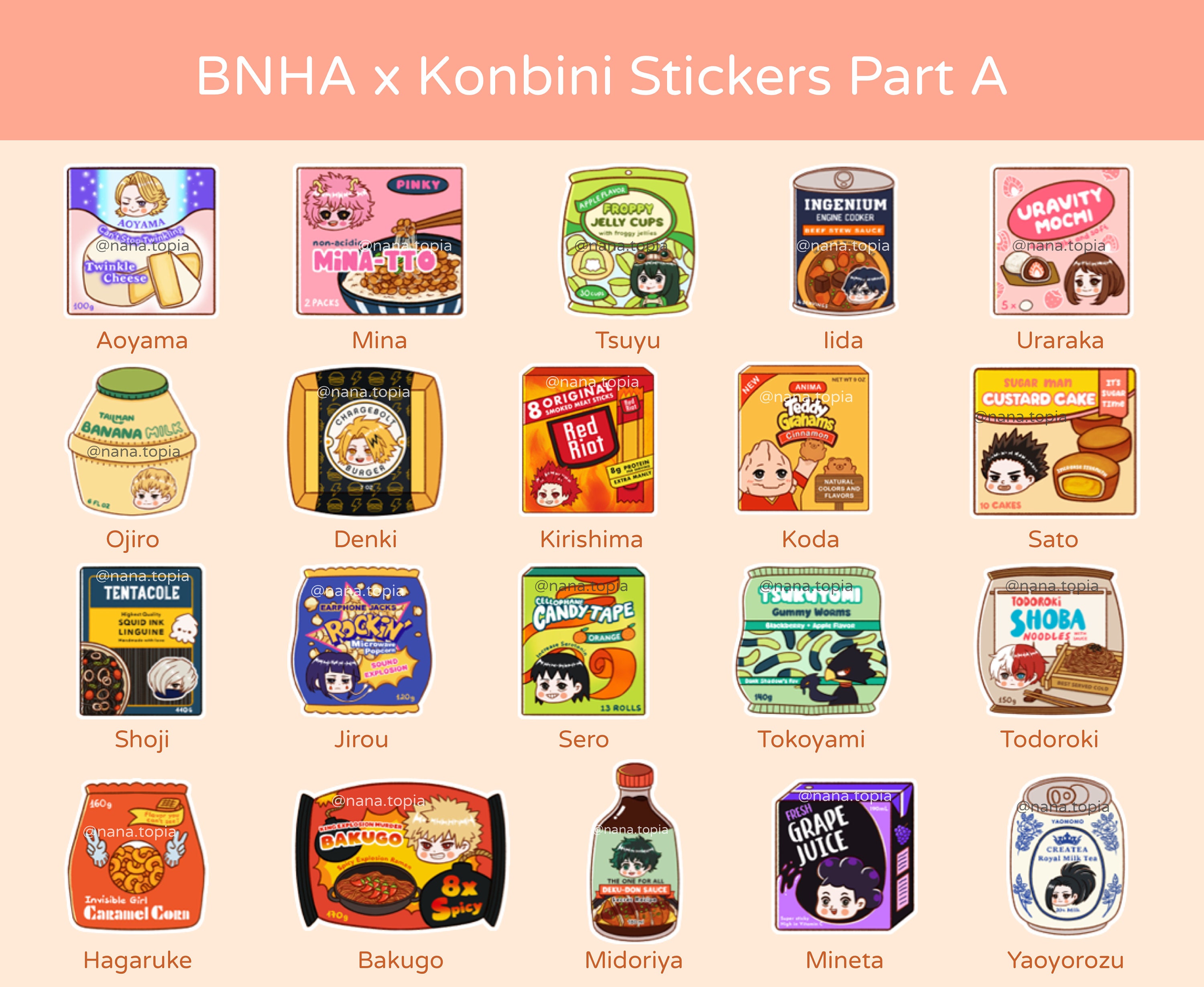 MHA x Konbini Stickers Set A BNHA Food Sticker My Hero | Etsy