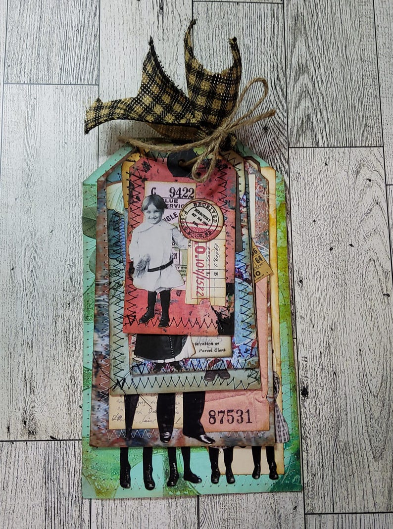 Stacked Tags Vintage Rustic Paper Dolls Original Artwork (5 Tags) Set 1 ...