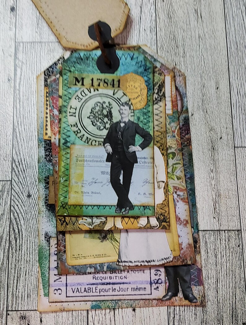 Stacked Tags Vintage Rustic Paper Dolls Original Artwork (5 Tags) Set ...