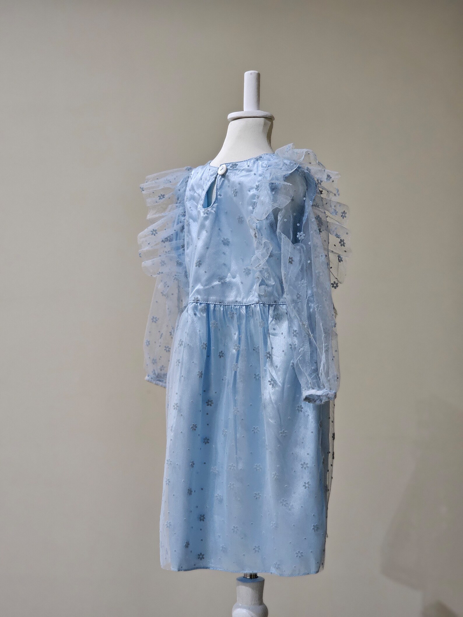 Blue Ruffled Shoulders Girls Dress Floral Soft Tulle Fabric - Etsy