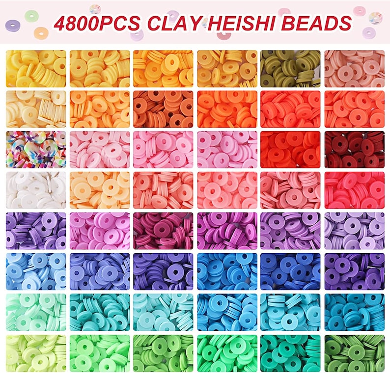 4800pcs Clay Beads for Bracelet Making 48 Colors Flat Round Polymer ...