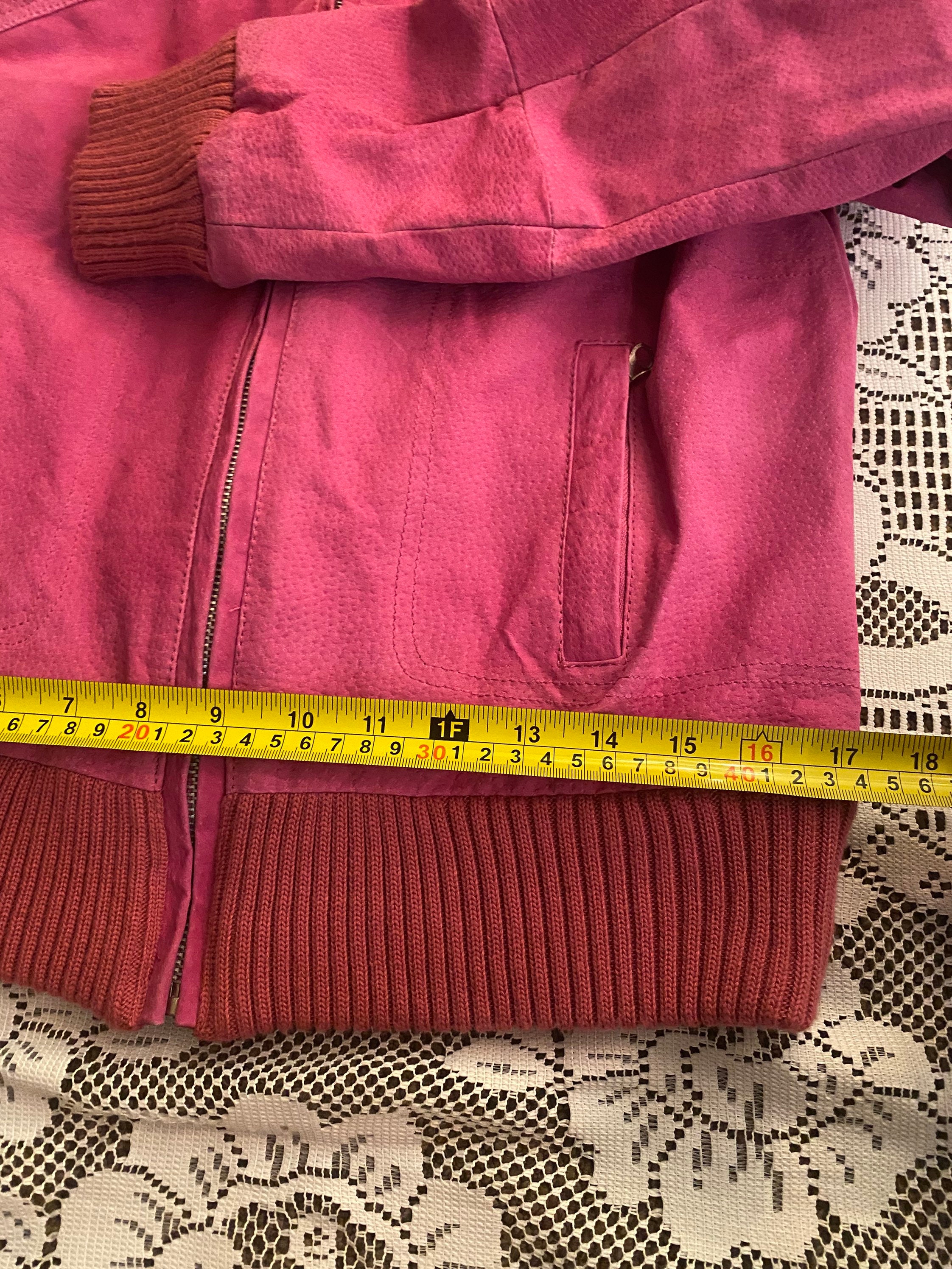 Vintage 80s/90s Vivid Pink 100% Genuine Leather Suede Bomber Style ...