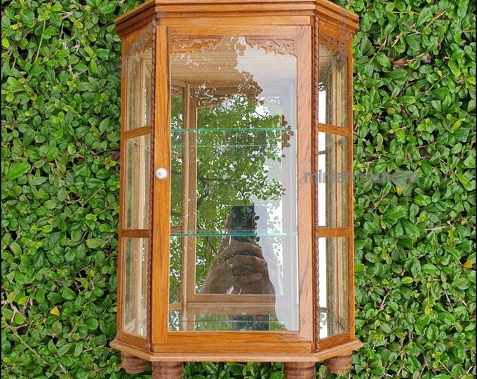 Wooden Curio With Glass Door Cabinet Curio Trinket Display Wall Hanging ...