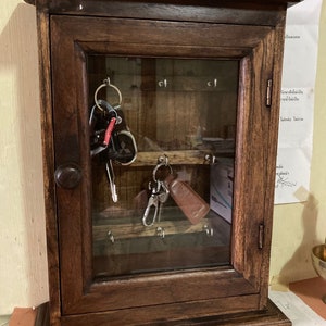 Key Box Holder Wall Cabinet Teak Key Wooden Wall Mounted 1 Door 9 Hooks ...