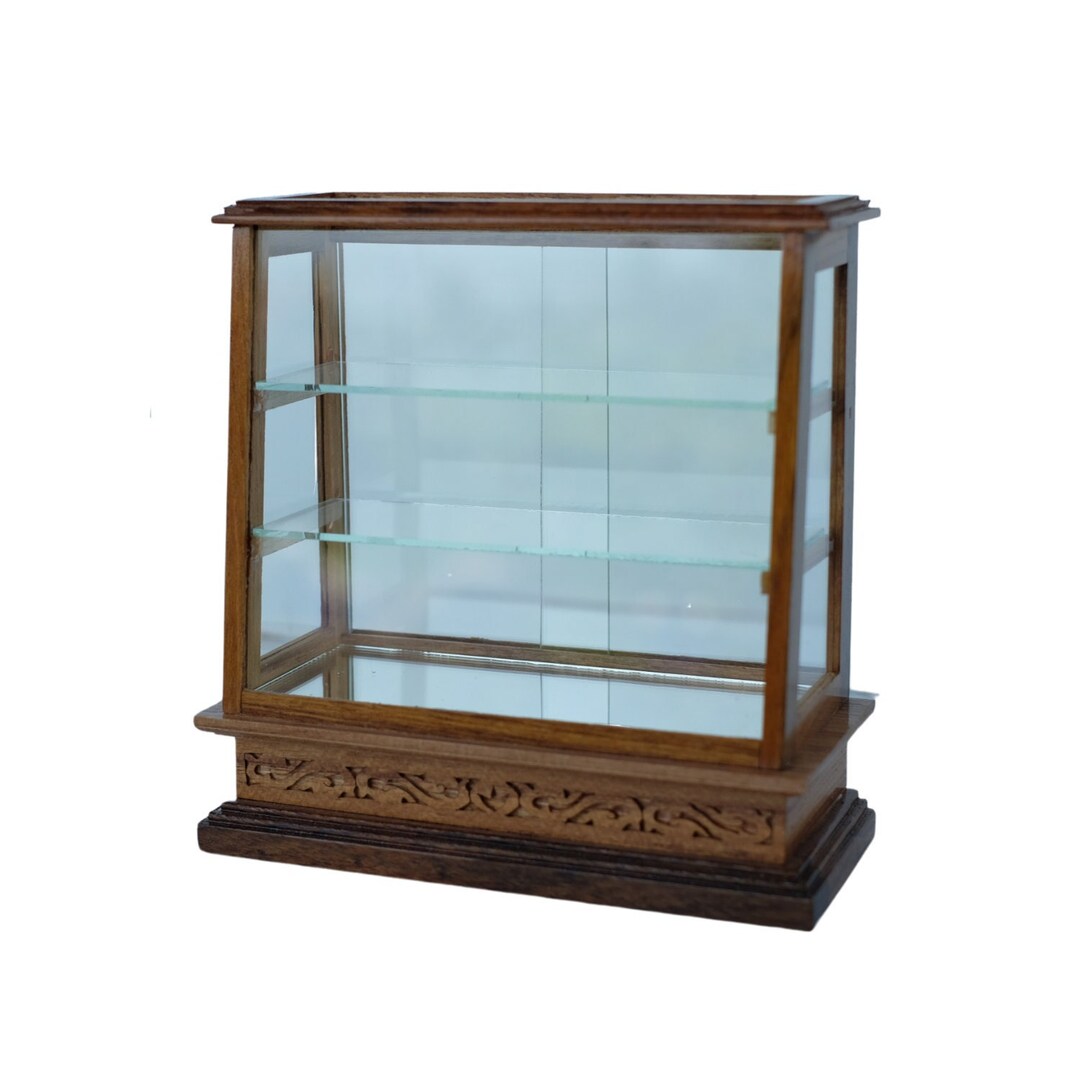 Mini Glassed Cabinet Display Shelf Small Wood Cupcake or Mini Cake ...