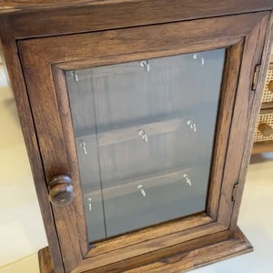 Key Box Holder Wall Cabinet Teak Key Wooden Wall Mounted 1 Door 9 Hooks ...