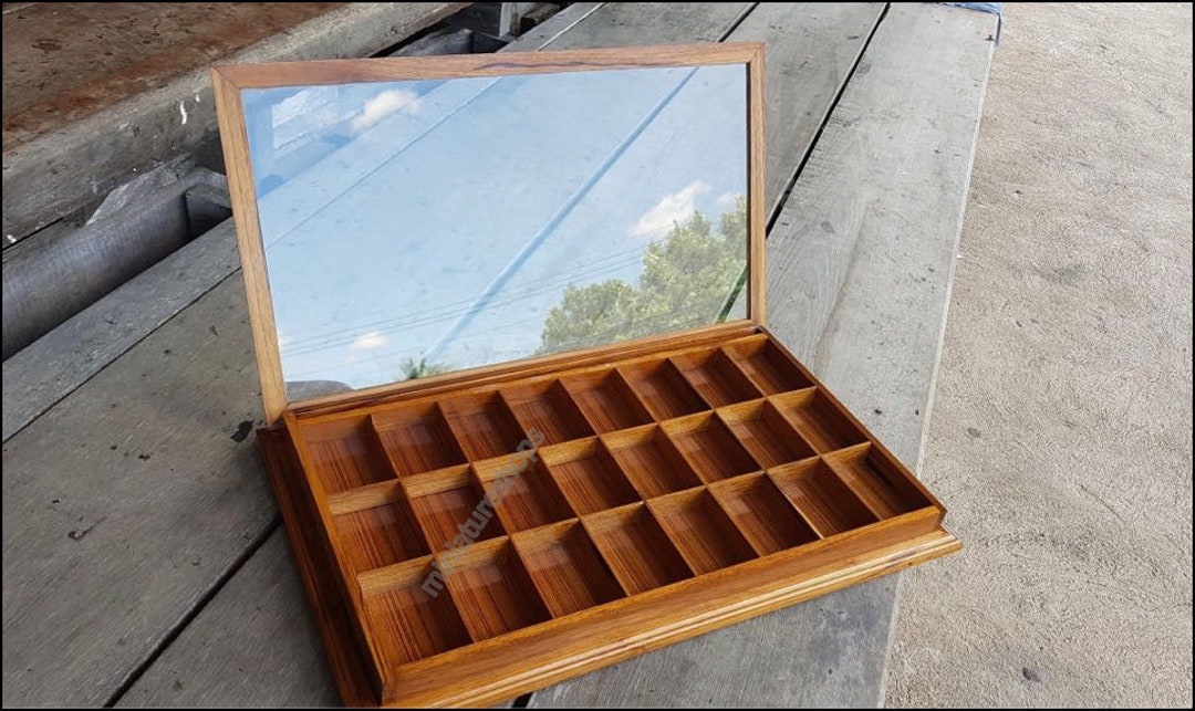 Wooden Zippo Lighters Jewelry Display Crystal Case Compartment Box ...