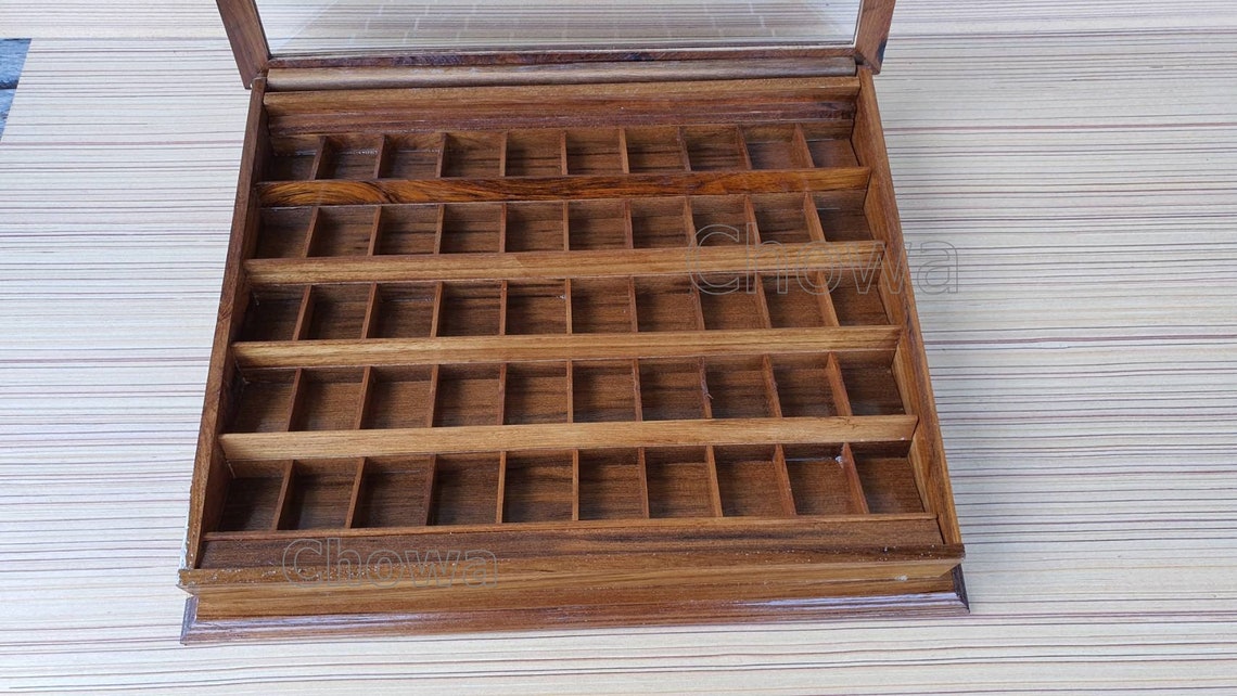 Wall Mounted Box Compartment 50 Slot Shadow Box Wood Display - Etsy