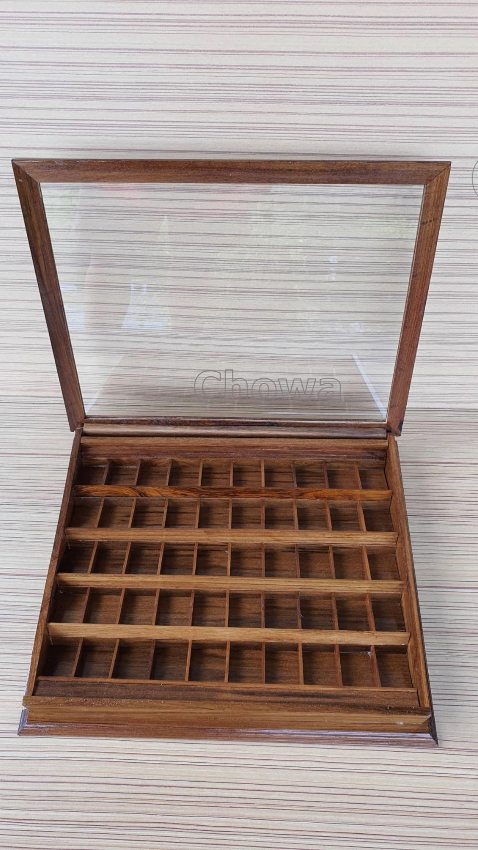 Wall Mounted Box Compartment 50 Slot Shadow Box Wood Display Wall Hang ...