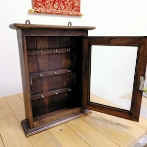 Key Box Holder Wall Cabinet Teak Key Wooden Wall Mounted 1 Door 9 Hooks ...