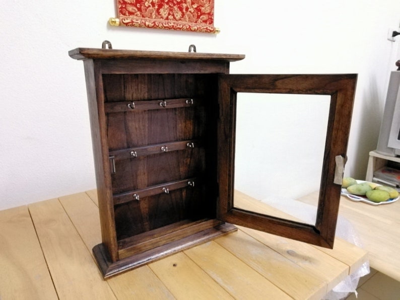 Key Box Holder Wall Cabinet Teak Key Wooden Wall Mounted 1 - Etsy