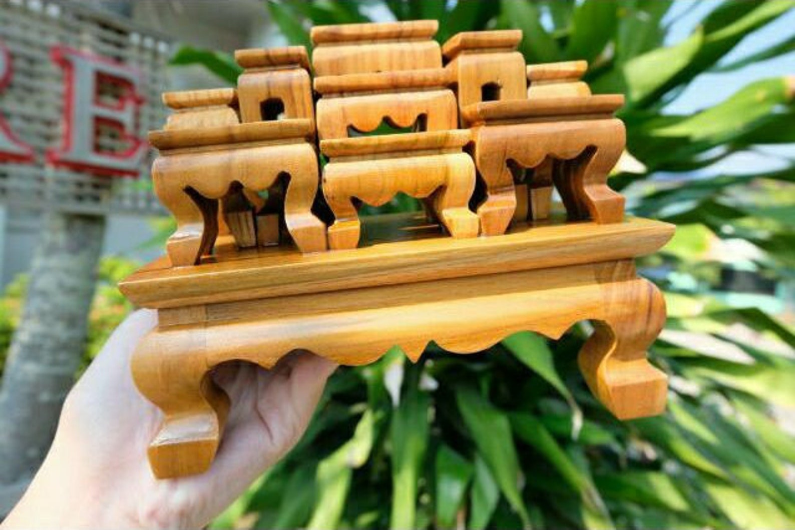 Small Buddha Altar Amulets Golden Tables SET 9 Teak Wood Small | Etsy