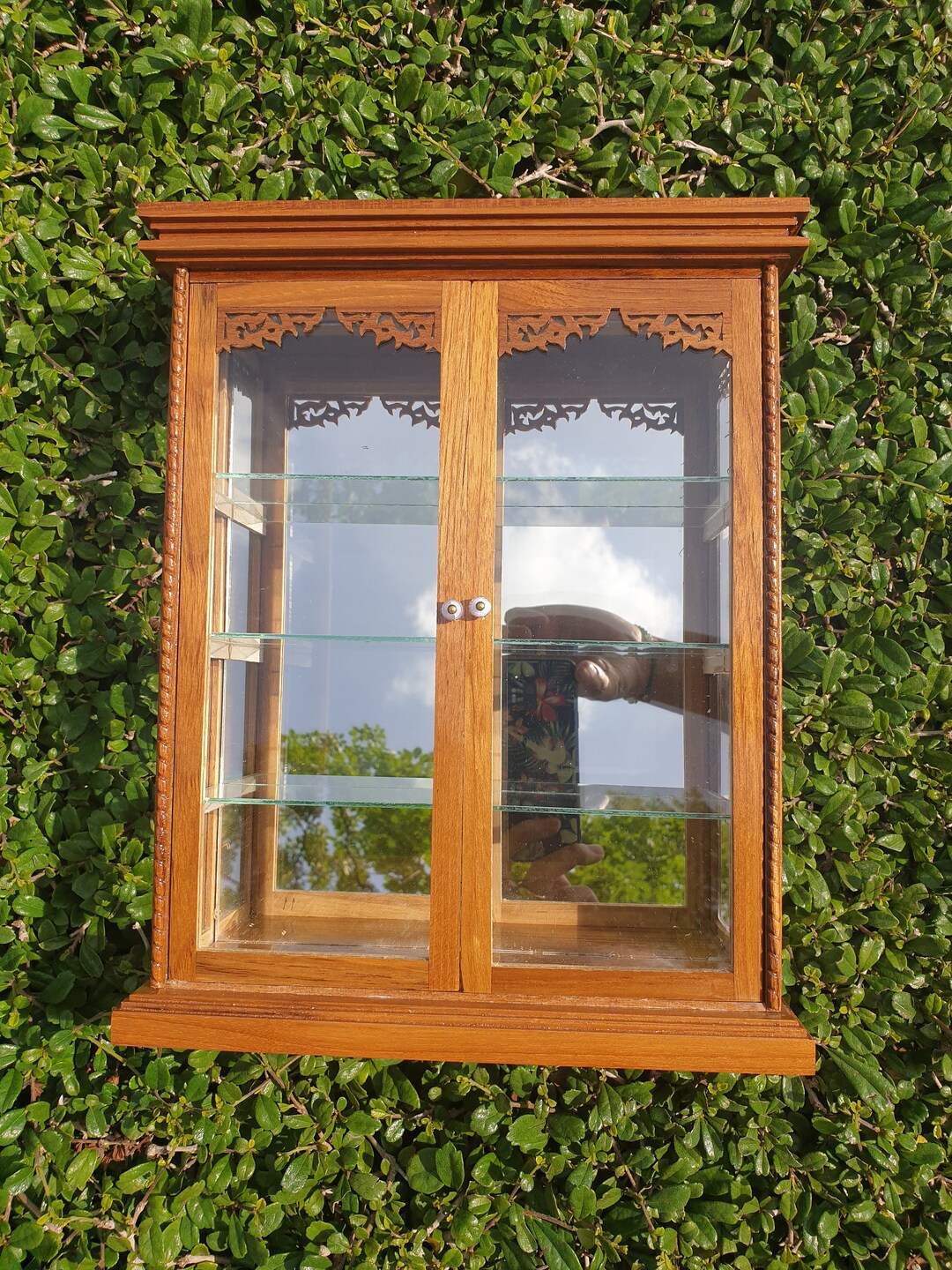 Small Wall Display Cabinet 2 Door Shelf Case Wall Hanging Antique ...