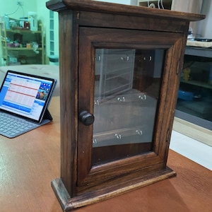 Key Box Holder Wall Cabinet Teak Key Wooden Wall Mounted 1 Door 9 Hooks ...