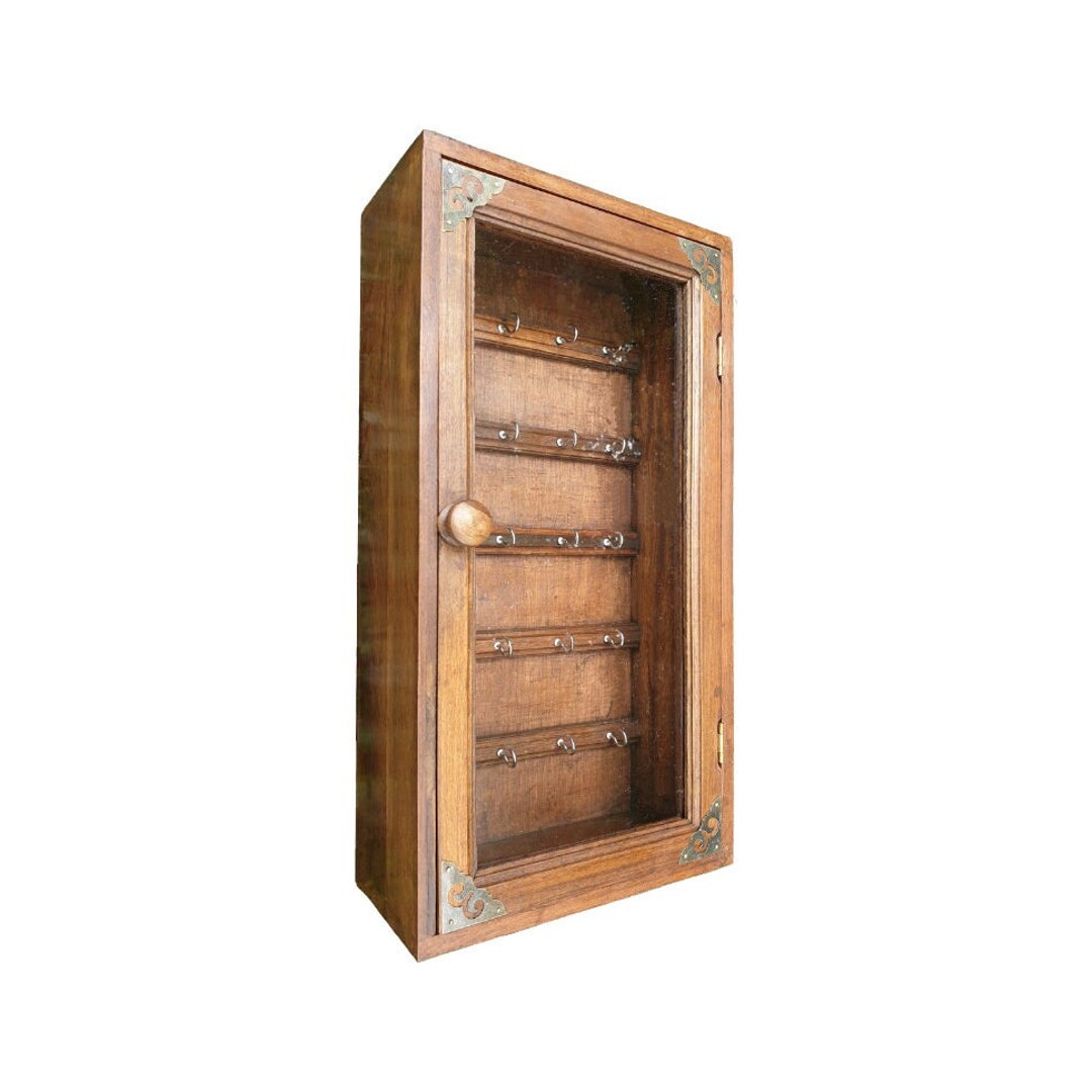 Key Holder Cabinet Teak Key Wooden Wall Hanging 1 Door 20 Hooks Display ...