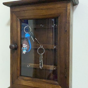 Key Box Holder Wall Cabinet Teak Key Wooden Wall Mounted 1 Door 9 Hooks ...